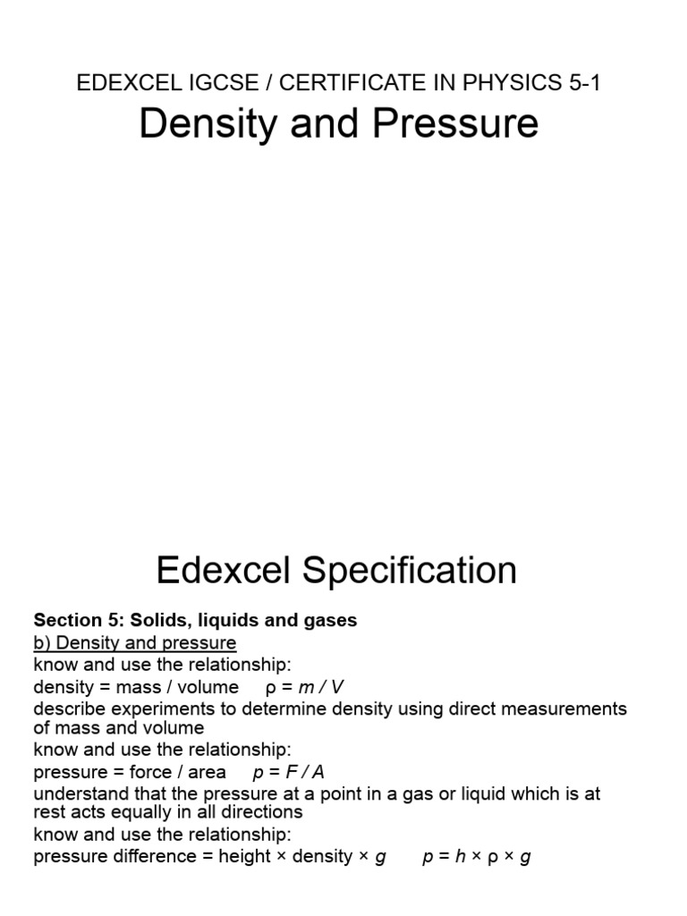IGCSE 51 Density&Pressure | PDF | Pressure | Pascal (Unit)