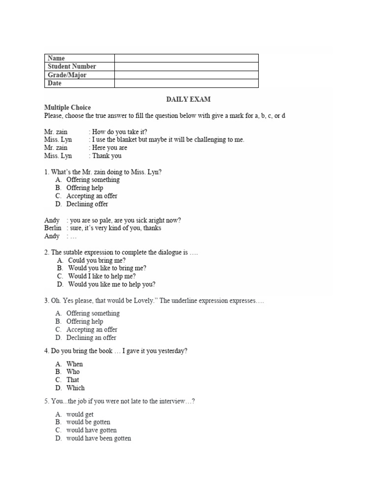 Daily Exam | PDF