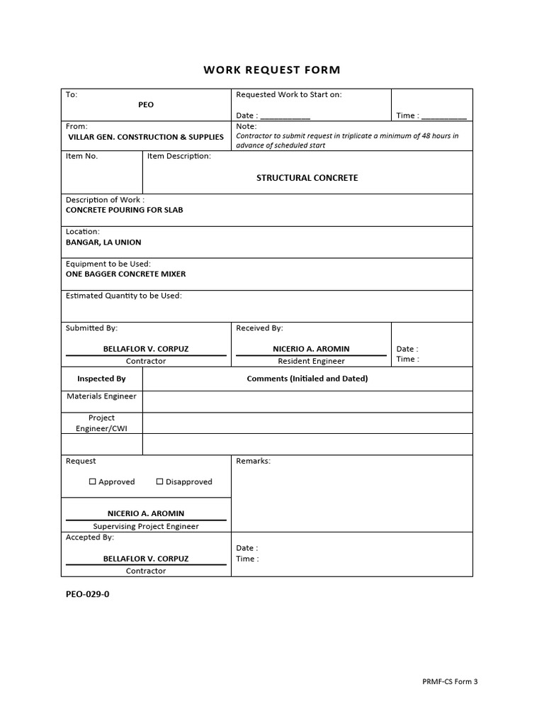 PRMF - CS Form 3 - Work Request Form | PDF