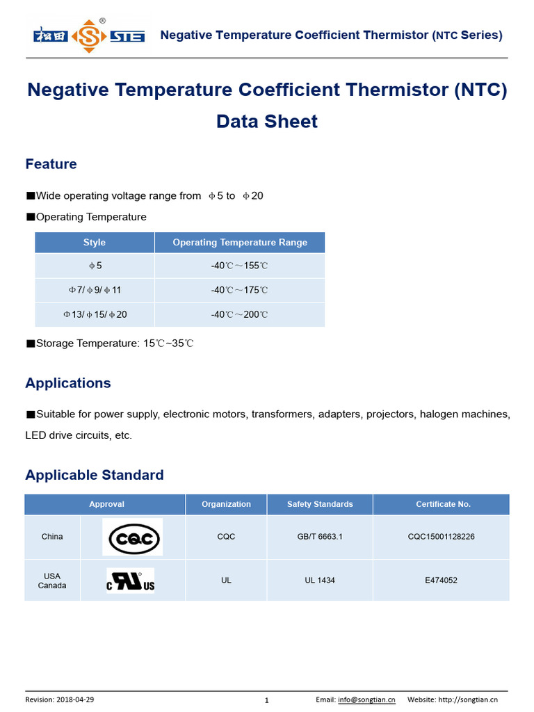 STE NTC Thermistor | PDF | Electrical Resistance And Conductance | Resistor