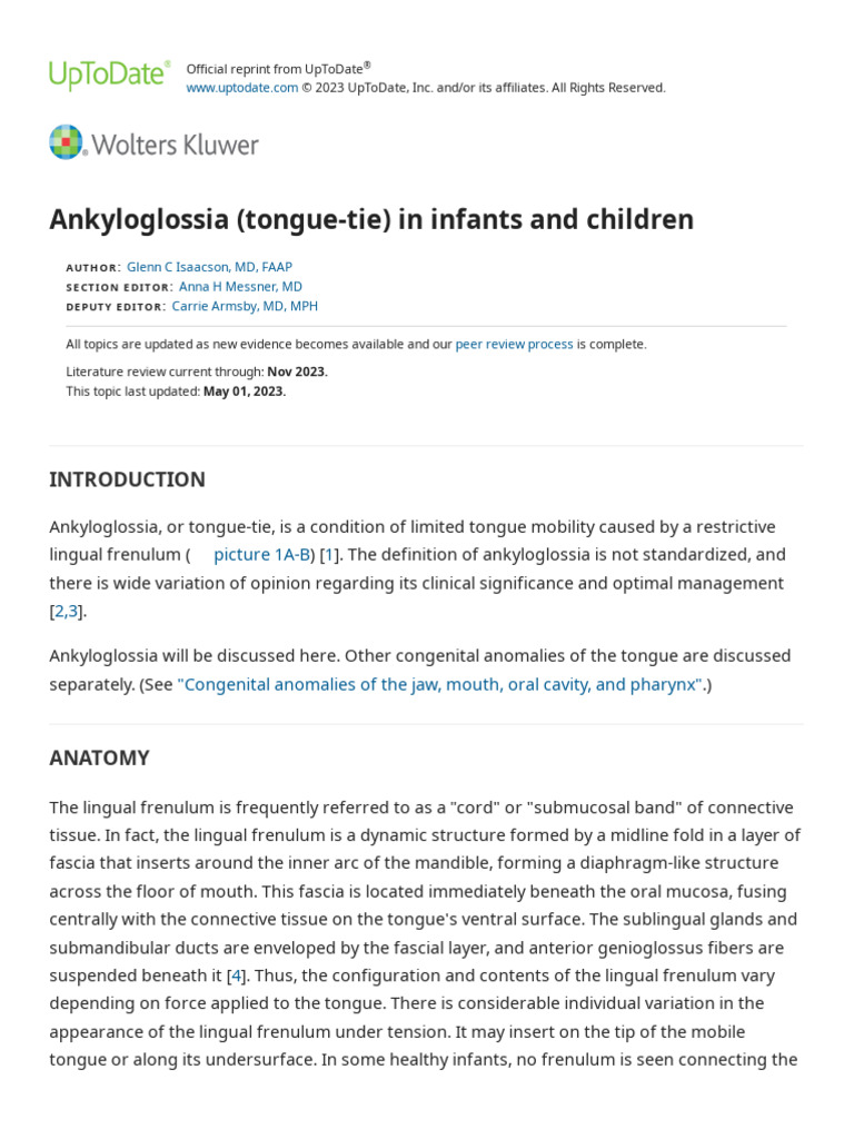 Ankyloglossia Tongue Tie In Infants And Children Uptodate