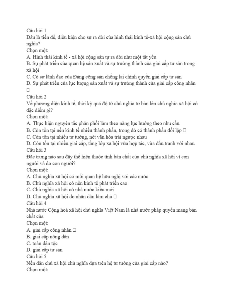 Câu Hỏi Trắc Nghiệm CNXH KH | PDF