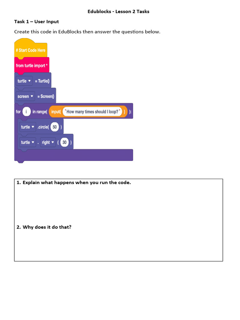 Edu Blocks Lesson 2 Tasks | PDF | Games & Activities | Computers