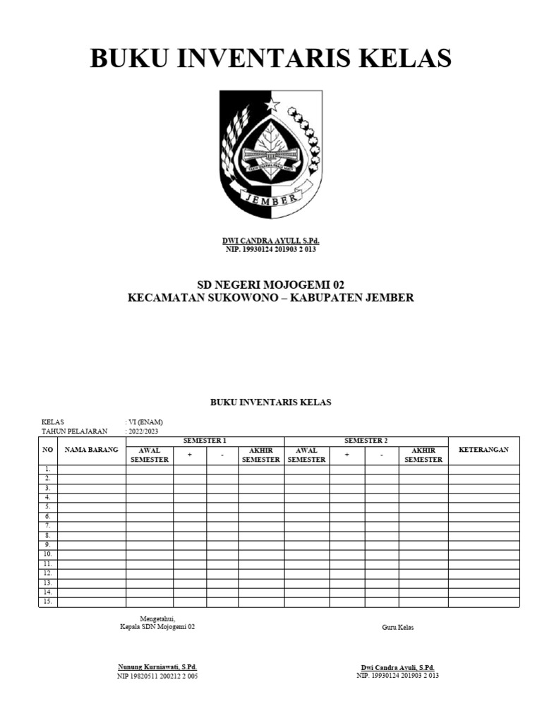 Buku Inventaris Kelas | PDF