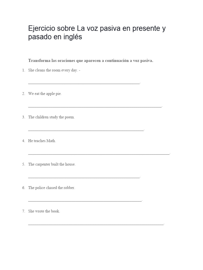 Ejercicio Sobre La Voz Pasiva en Presente y Pasado en Inglés - 120044 | PDF