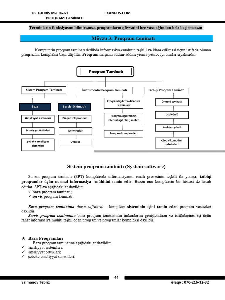 Mövzu 3: Proqram Təminatı: Sistem Proqram Təminatı İnstrumental Proqram ...