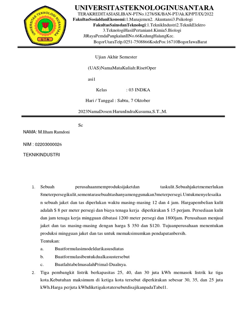 UAS - Riset - Operasi - 1 M.Ilham Ramdoni | PDF