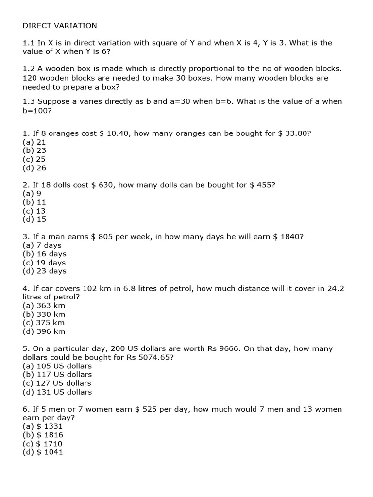 Direct Variation | PDF | Teaching Methods & Materials