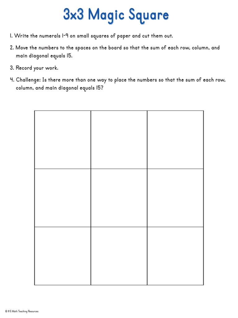 3x3 Magic Square | PDF | Teaching Methods & Materials | Art