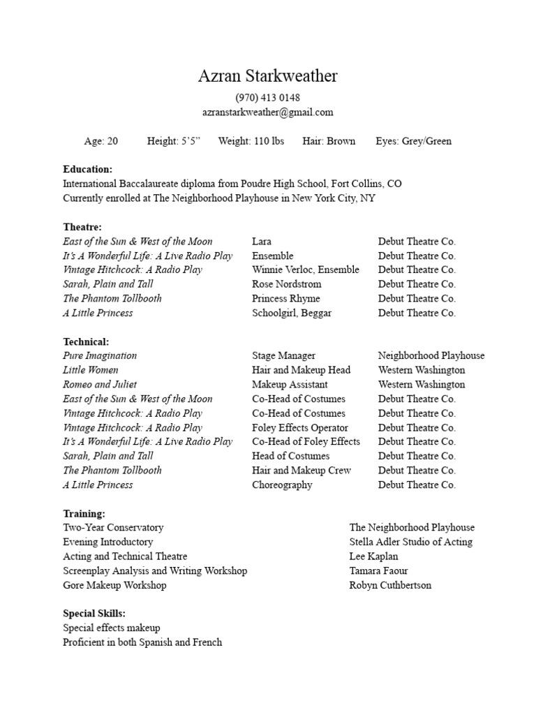 Aspiring Actor's Portfolio | PDF