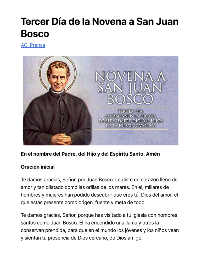 Tercer Día de La Novena A San Juan Bosco | PDF | Oración | Amor