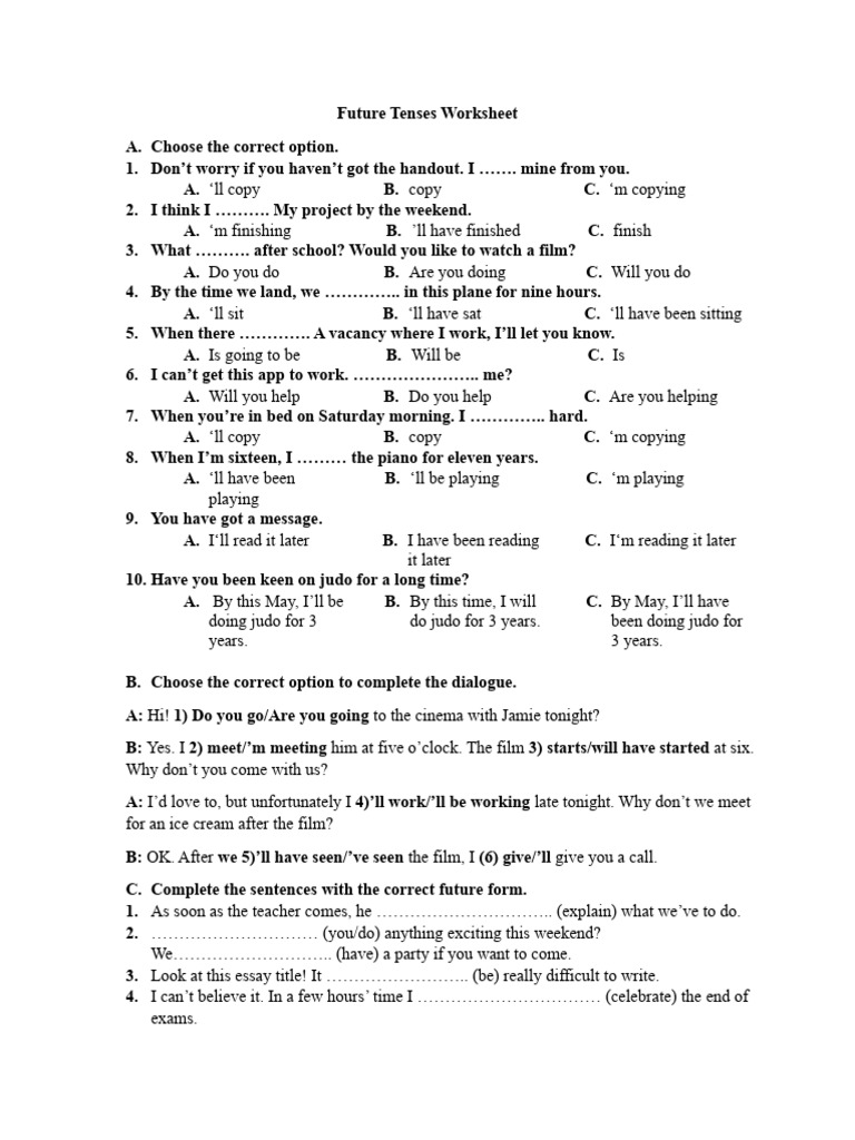 Future Tenses Practice Worksheet | PDF
