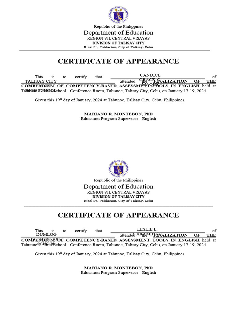 Certificate of Appearance 2 | PDF