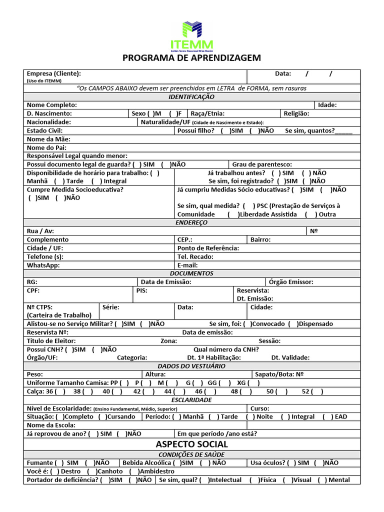 Ficha de Cadastro Social | PDF