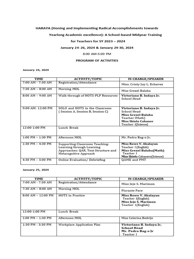 Activity Matrix Inset | PDF | Teachers | Pedagogy