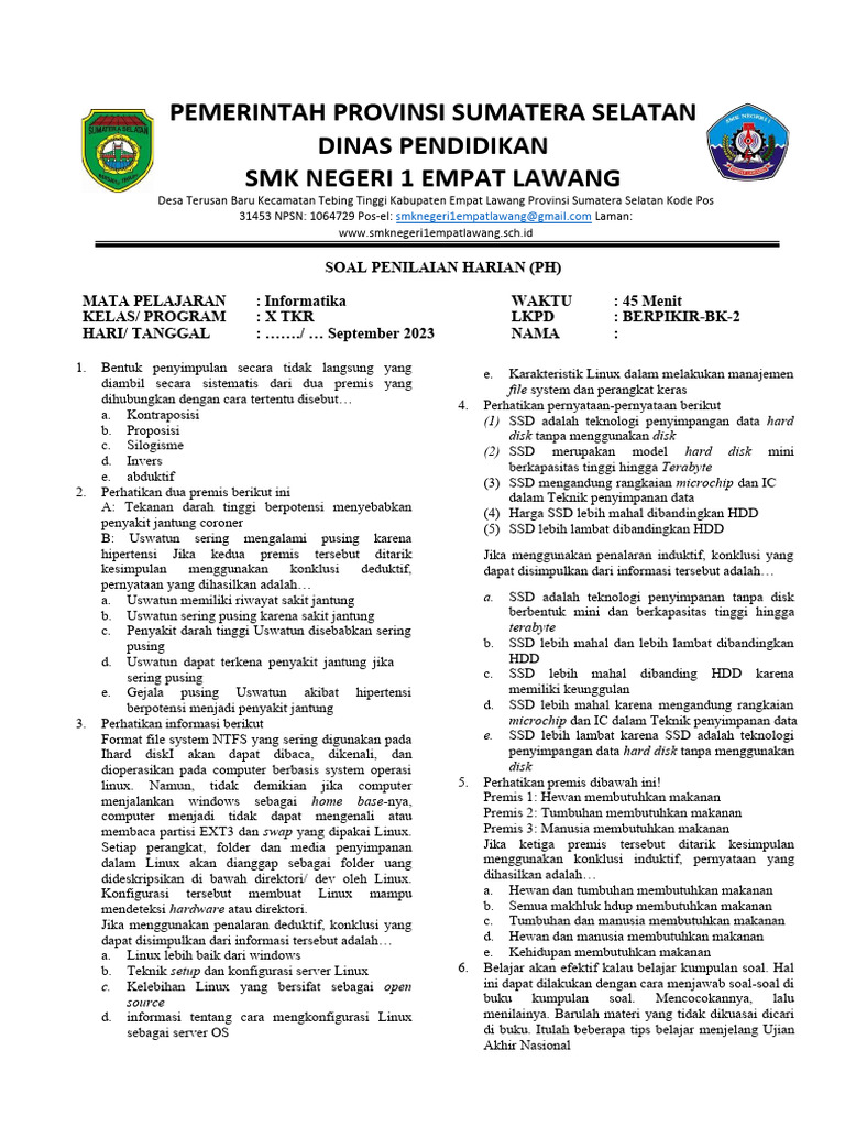 Soal Informatika Kelas X TKR | PDF