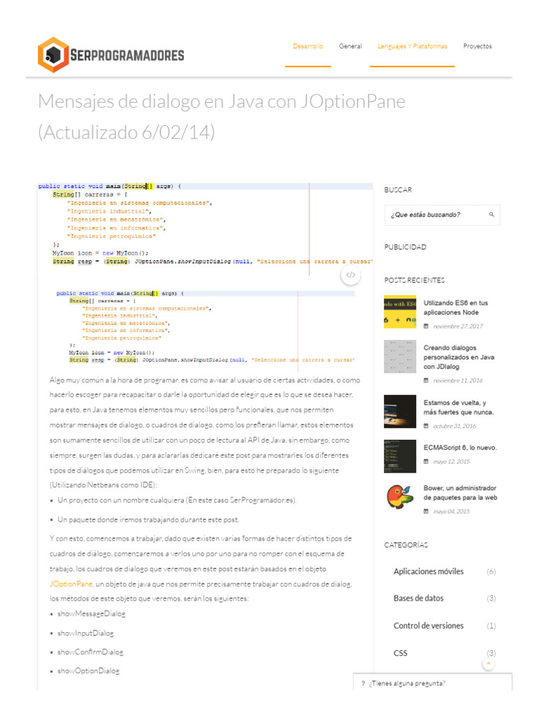 Mensajes de Dialogo en Java Con JOptionPane - Ser Programador - Es ...