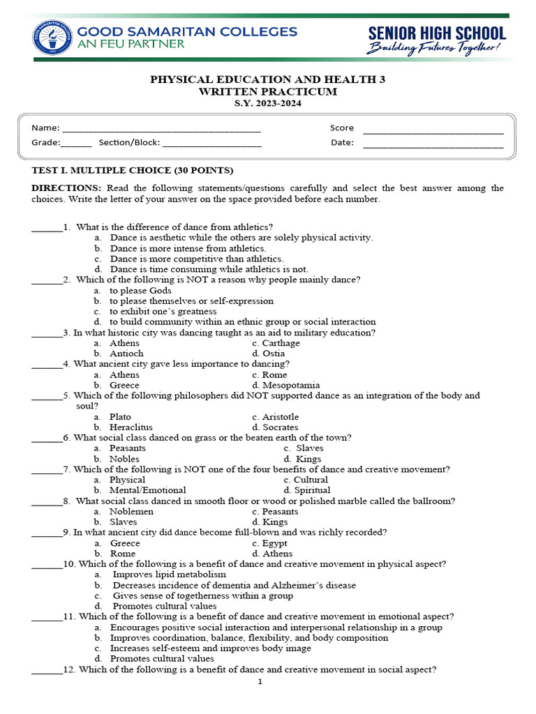 Prelim Exams Header Format | PDF | Dances