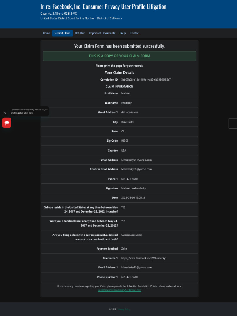 Submit Claim - Facebook User Privacy Settlement | PDF | Facebook | Privacy