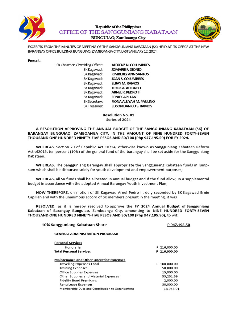 SK Resolution No. 01-2024 | PDF | Government | Economies