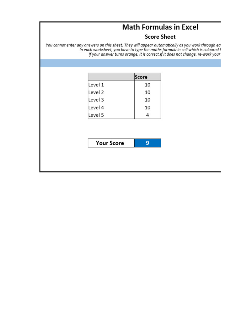 Y8 ICT - Excel Exercise - Formula | PDF
