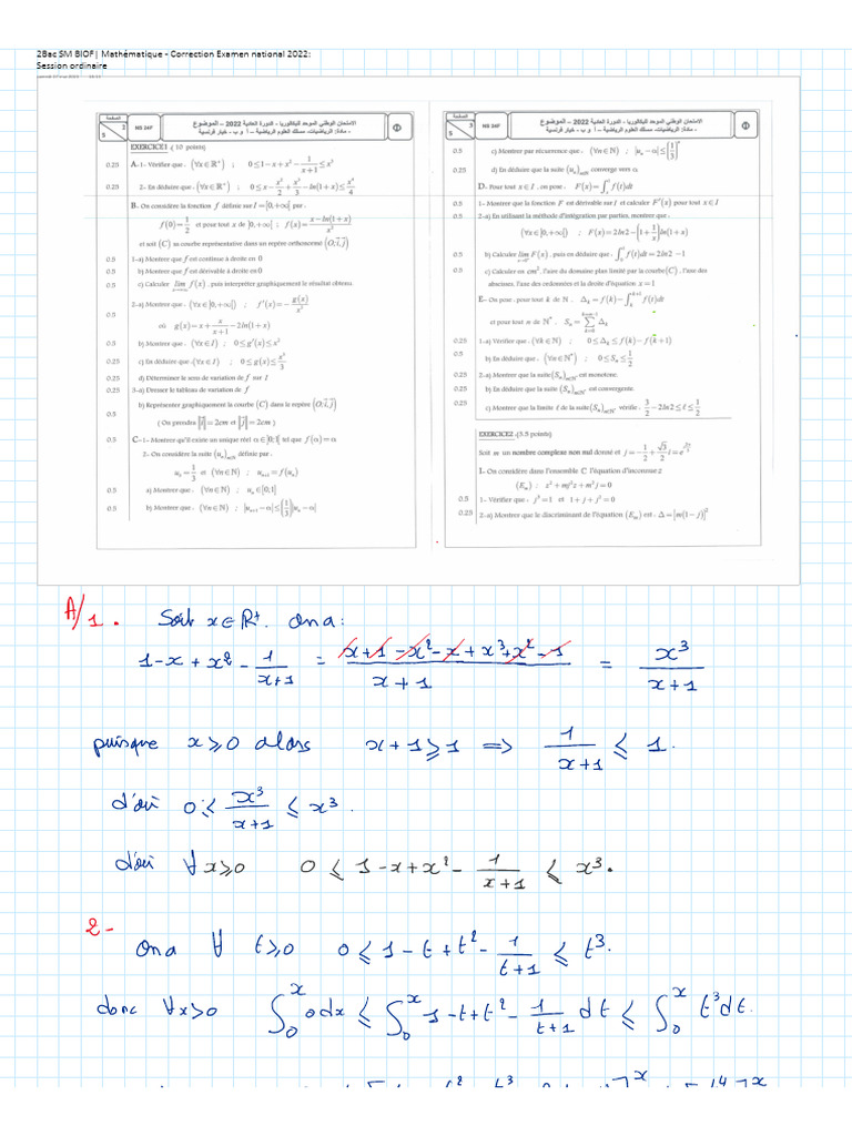 2bac SM BIOF Mathématique - Correction Examen National 2022 Session ...