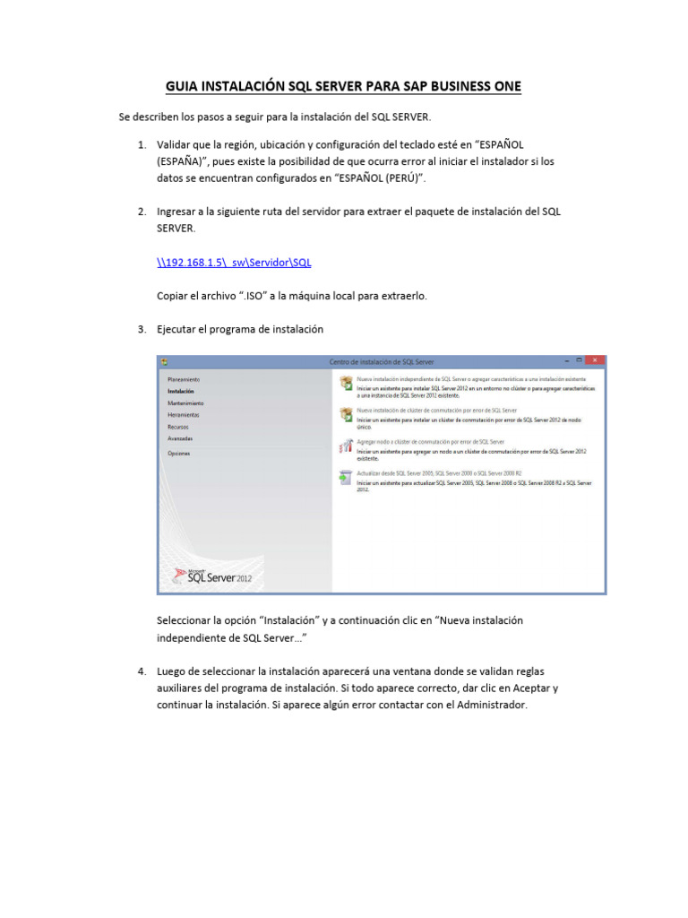 Guia Instalacion SQL Server para Sbo | PDF