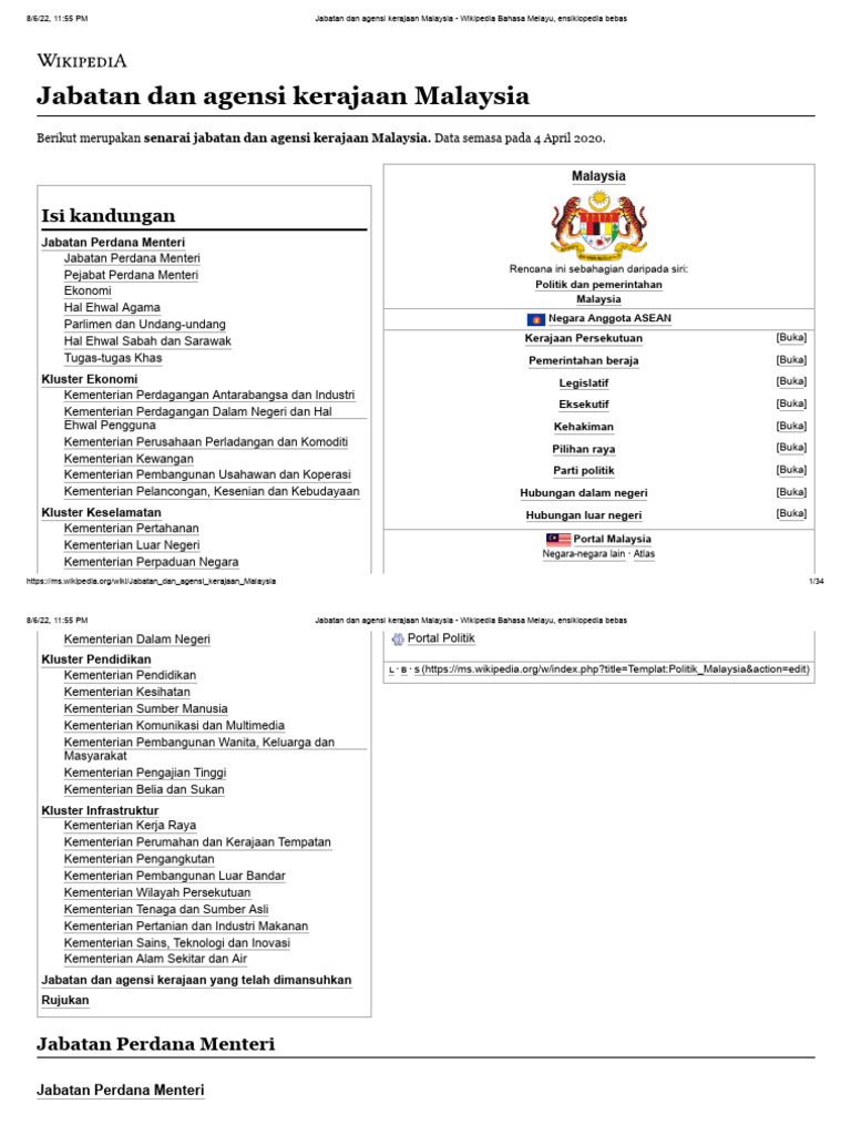 Jabatan Dan Agensi Kerajaan Malaysia - Wikipedia Bahasa Melayu ...