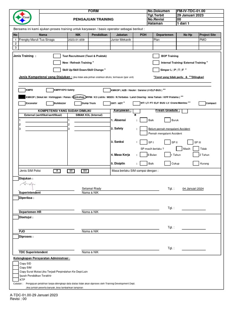 Formulir Pengajuan Training | PDF