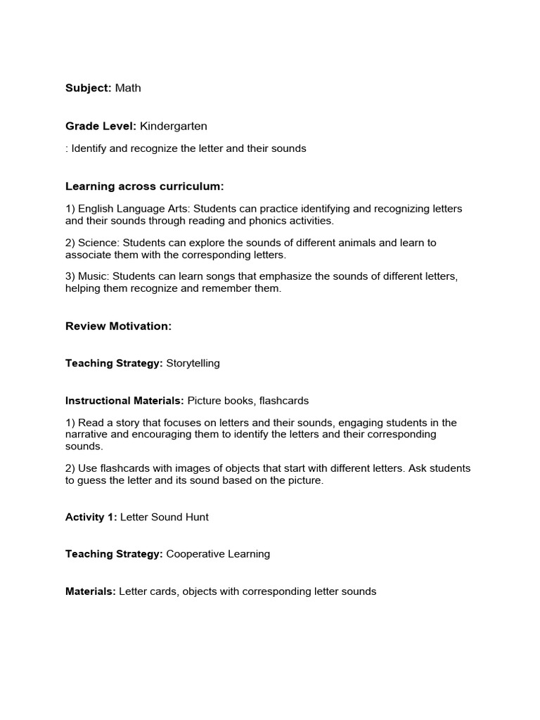 Lesson - Plan Letter Sounds | PDF | Teaching | Neuroscience