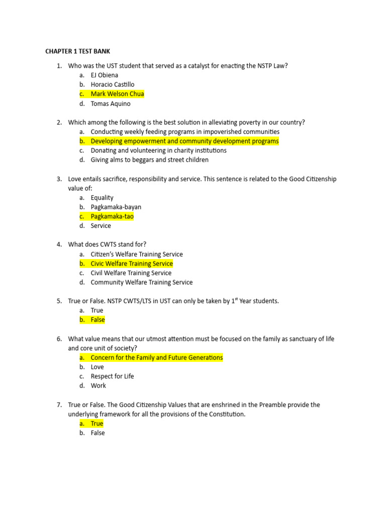 Chapter 1&2 Test Bank | PDF | Thomas Aquinas | Compassion