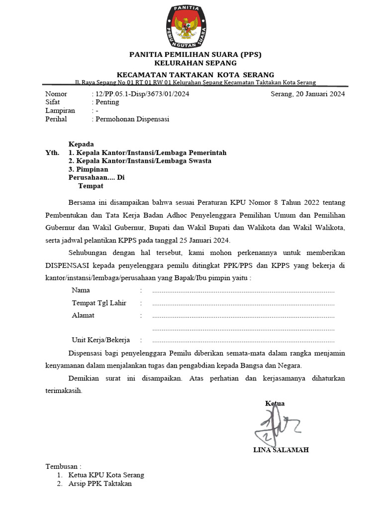 Surat Dispensasi | PDF Surat Dispensasi | PDF