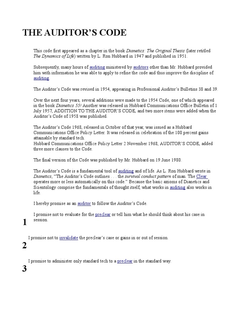 The Auditor's Code in Scientology | PDF | Pseudoscience | New Religious ...