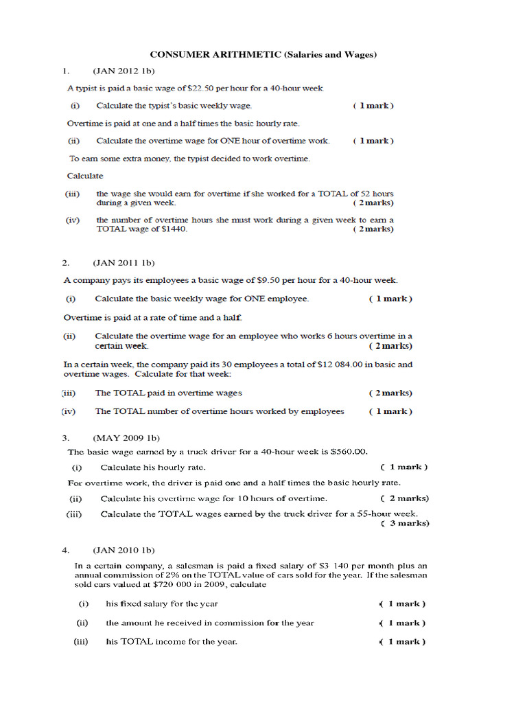Consumer Arithmetic: Salaries & Wages | PDF | Finance & Money ...
