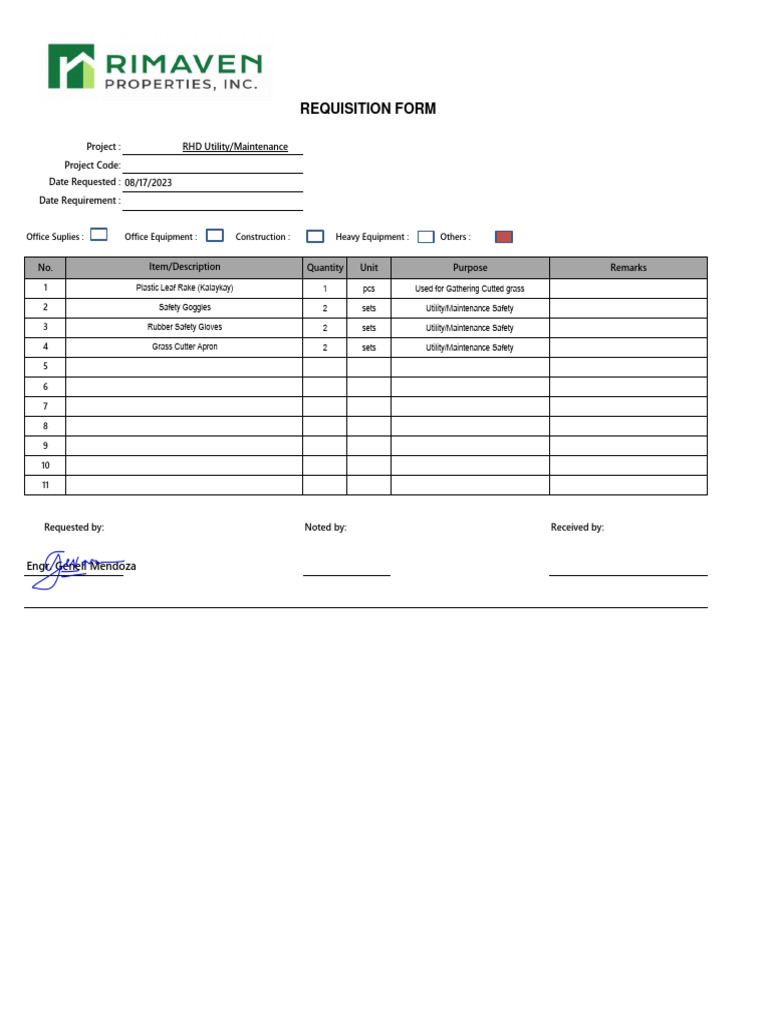 Office Supplies Requisition Form | PDF