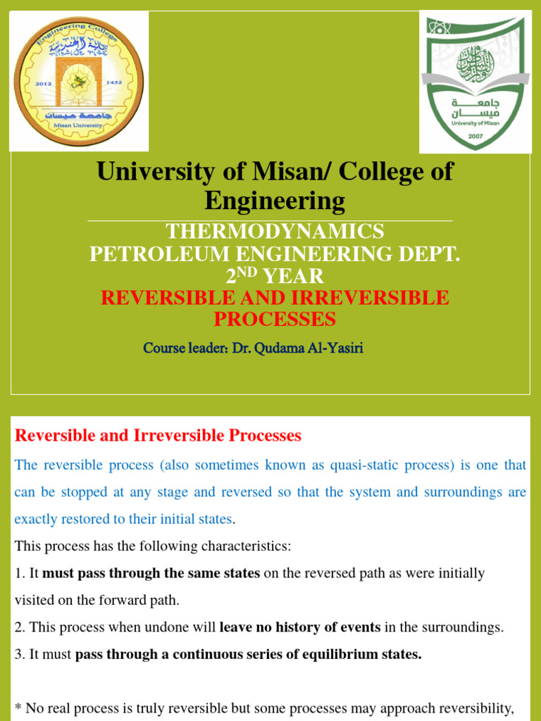 L5 - Reversible and Irriversible Processes | PDF