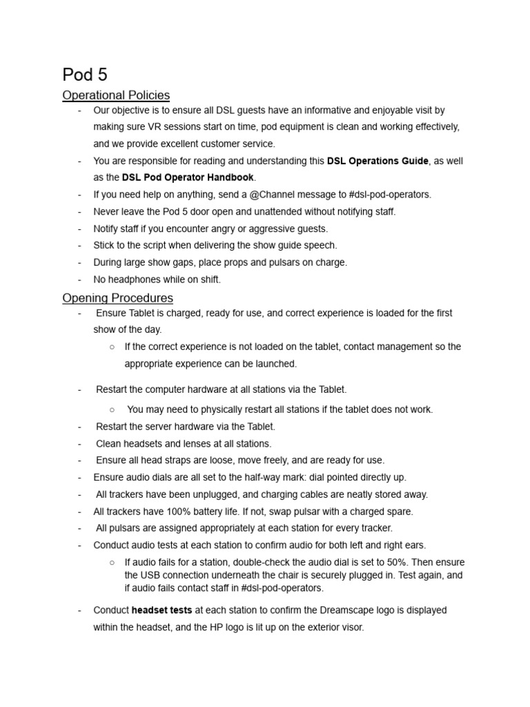 Pod 5 - Opening Checklist | PDF | Computing | Computer Hardware