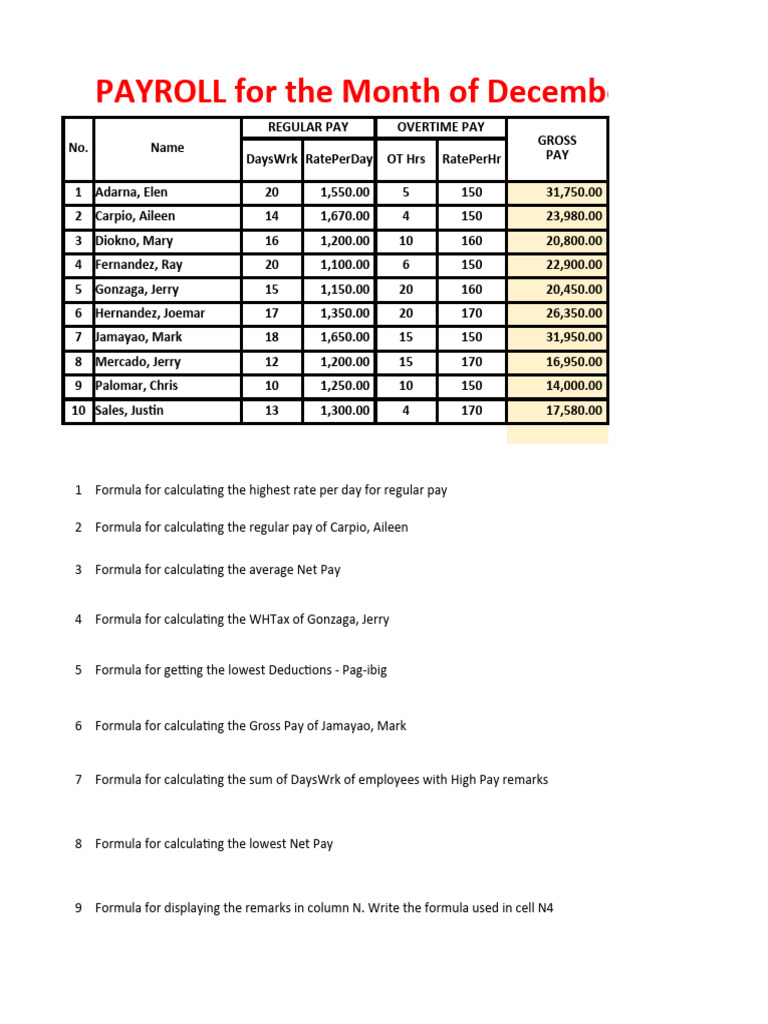 Excel Payroll Activity | PDF | Payroll | Business