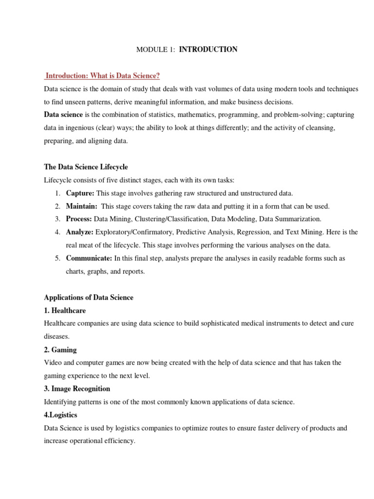 Module 1 IDS PDF Data Science Statistics