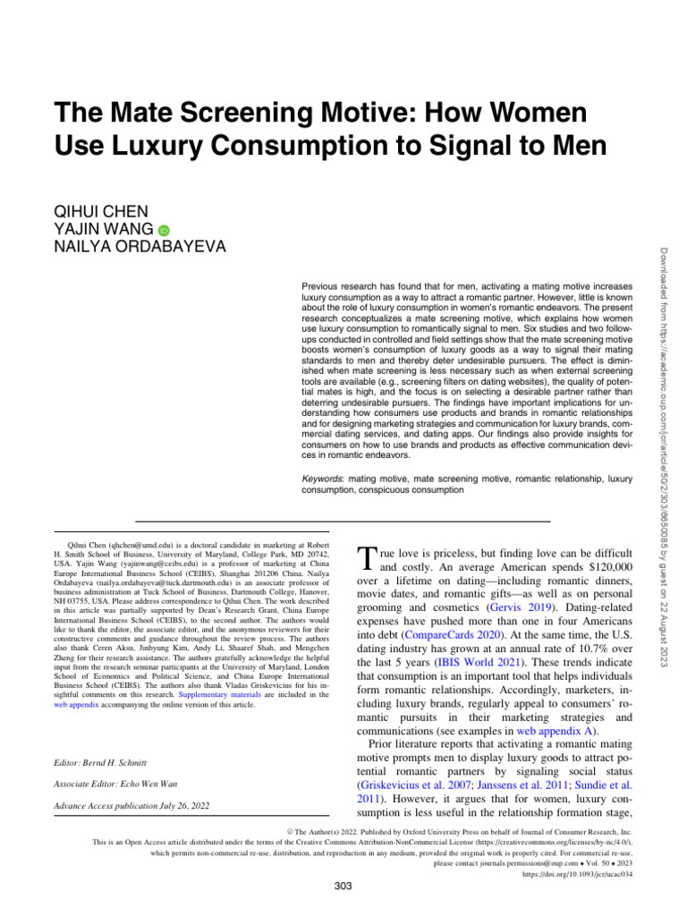 2.the Mate Screening Motive How Women Use Luxury Consumption To Signal To Men | PDF | Luxury ...