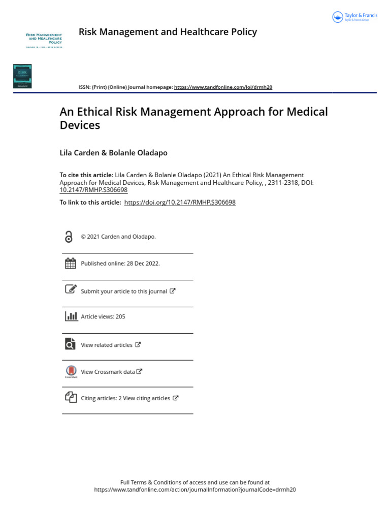 An Ethical Risk Management Approach For Medical | PDF | Risk Management ...