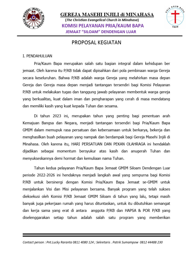 Proposal HAPSA Pria/Kaum Bapa GMIM 2023 | PDF
