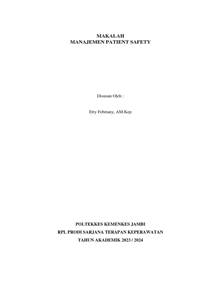 # Makalah Manajemen Patient Safety | PDF