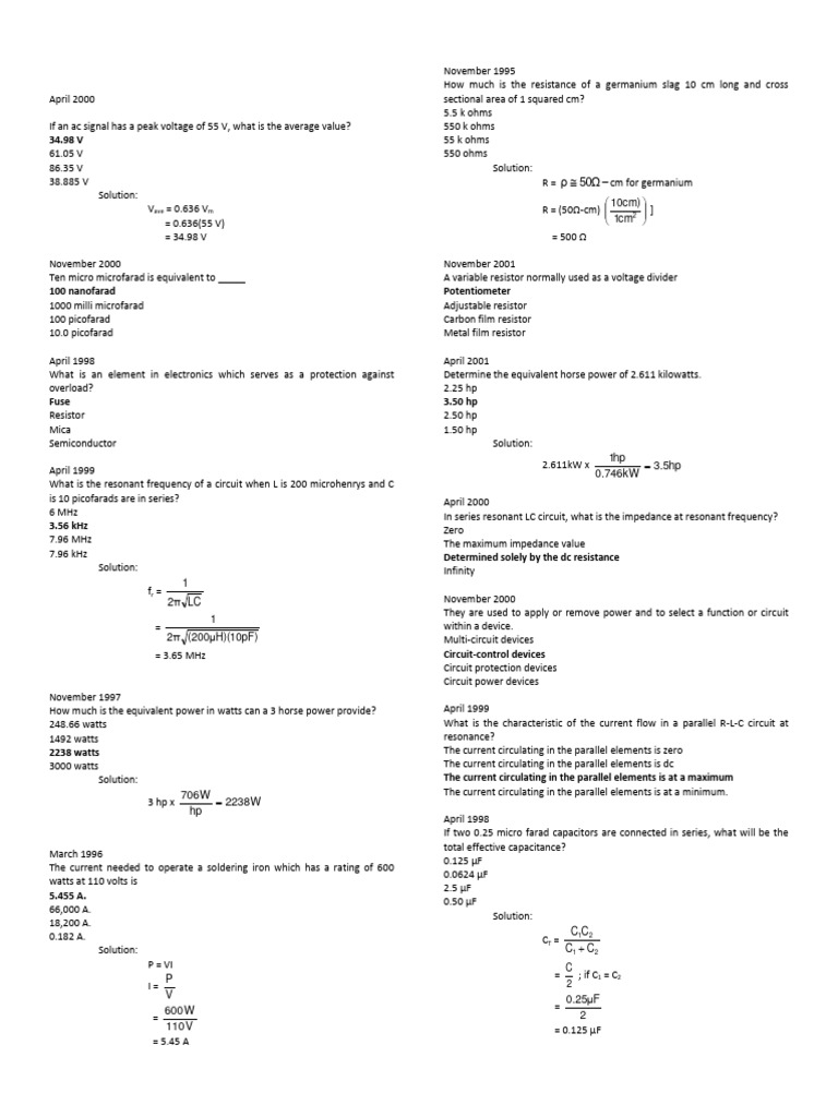 Electronics Exam Prep | PDF | Electrical Network | Electrical Resistance And Conductance