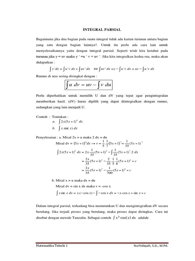 Contoh Soal Integral Parsial dan Metode | PDF | Metode & Bahan Ajar ...