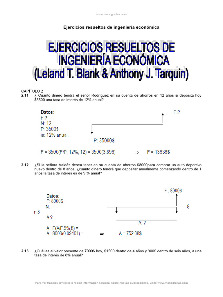 Ejercicios Resueltos de Ingeniería Económica | PDF | Tasa interna de retorno | Interés