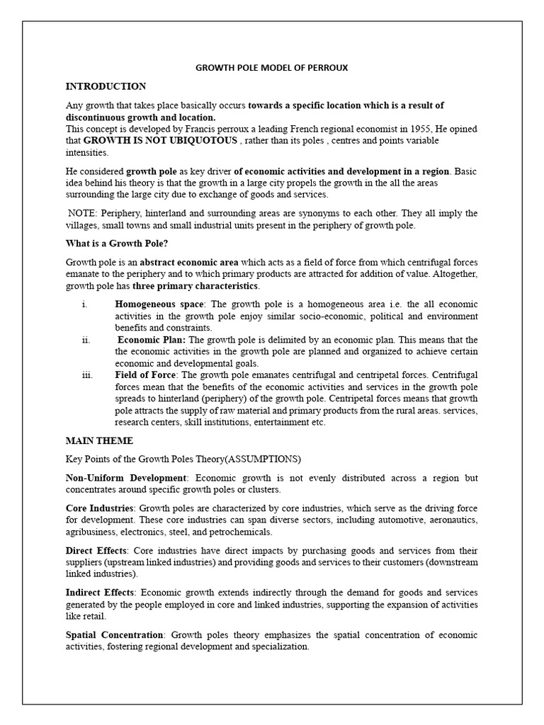 Growth Pole Model of Perroux | PDF | Economic Growth | Economics