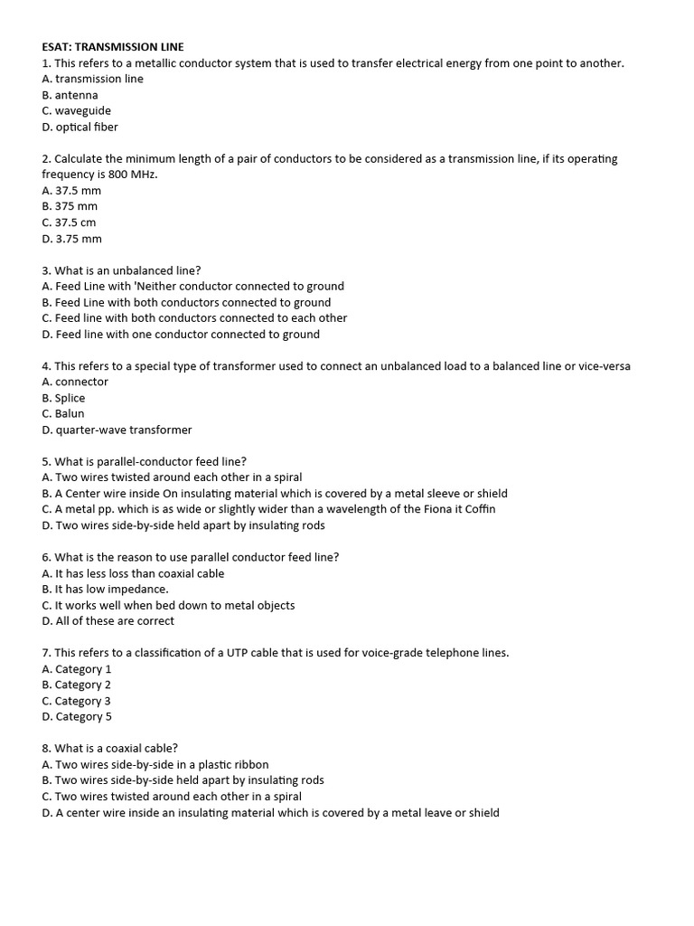 EST Sample Problems 06 | PDF | Transmission Line | Coaxial Cable