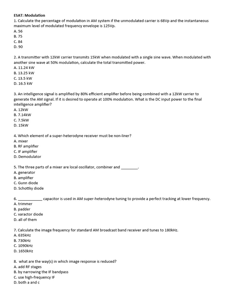 EST Sample Problems 08 | Download Free PDF | Frequency Modulation | Modulation