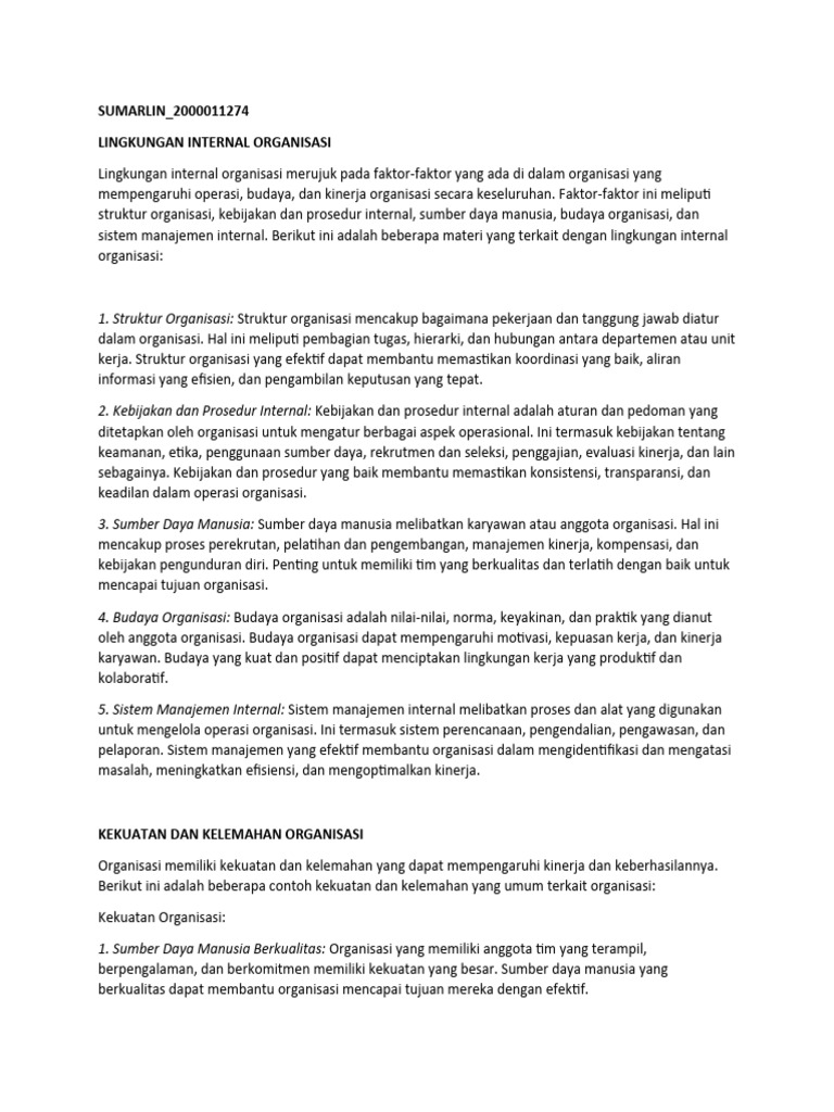 Lingkungan Internal Organisasi dan Faktor-Faktornya | PDF